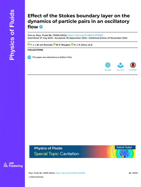 Pdf Effect Of The Stokes Boundary Layer On The Dynamics Of Particle