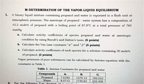 Solved Texts M Determination Of The Vapor Liquid Equilibrium 1 A