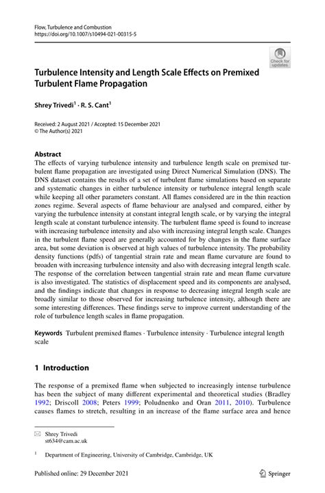 Pdf Turbulence Intensity And Length Scale Effects On Premixed Turbulent Flame Propagation
