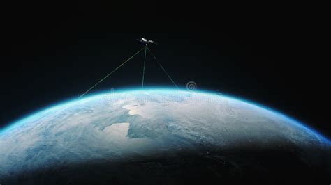 Illustration 3d Abstract Render Of Satellite Transmitting Signal To