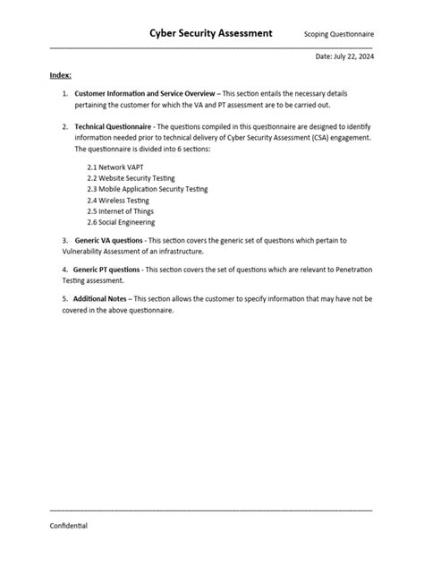 Cybersecurity Service Scoping Questionnaire Vapt Jump Solutions Pdf Security Computer