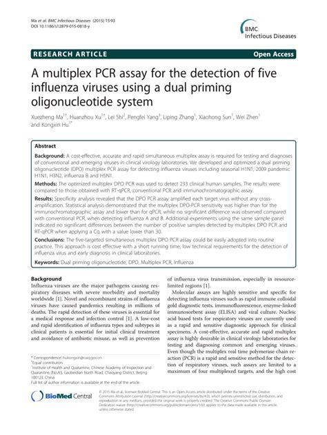 Pdf A Multiplex Pcr Assay For The Detection Of Five Influenza Viruses Using A Dual Priming