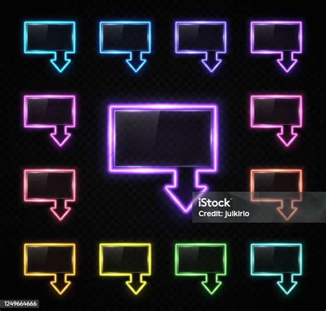 네온 화살표는 투명 배경에 서명합니다 텍스트 공간으로 설정된 색상 방향 포인터 기호입니다 빛나는 빛 밤 거리 배너 복고풍 디자인