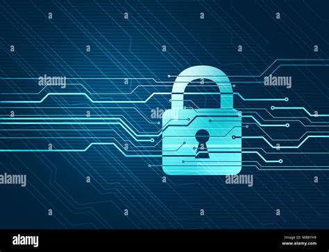 Abstract Digital Concept Of Internet Data Security And Safety With Lock On Circuit Microchip