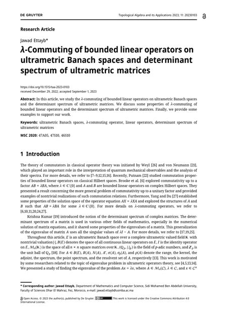 Pdf λ Commuting Of Bounded Linear Operators On Ultrametric Banach Spaces And Determinant