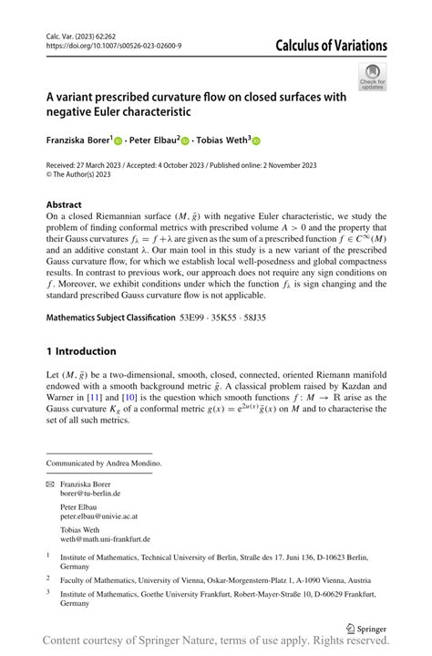 Pdf A Variant Prescribed Curvature Flow On Closed Surfaces With Negative Euler Characteristic