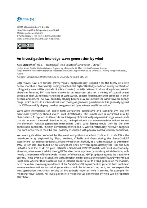 Pdf An Investigation Into Edge Wave Generation By Wind Victor Shrira