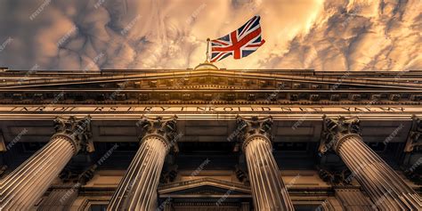 A Majestic View Of A Building With Classical Architecture And A British Flag Waving Above