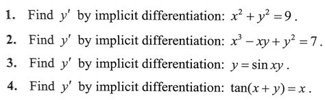 Solved 1 Find Y′ By Implicit Differentiation X2 Y2 9 2