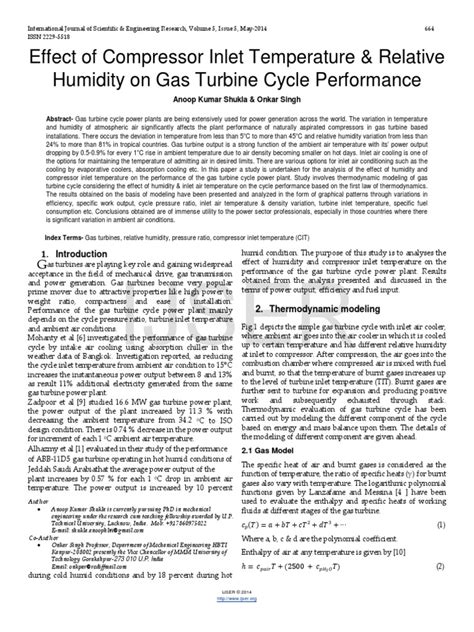 Effect Of Compressor Inlet Temperature Relative Humidity On Gas Pdf