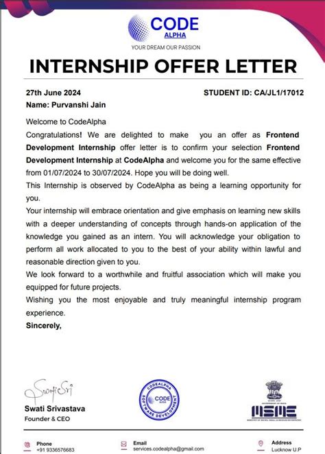 purvanshi jain on linkedin internship frontenddevelopment
