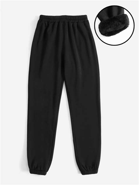 Shein Ezwear Solid Elastic Waist Thermal Lined Sweatpants Shein Usa