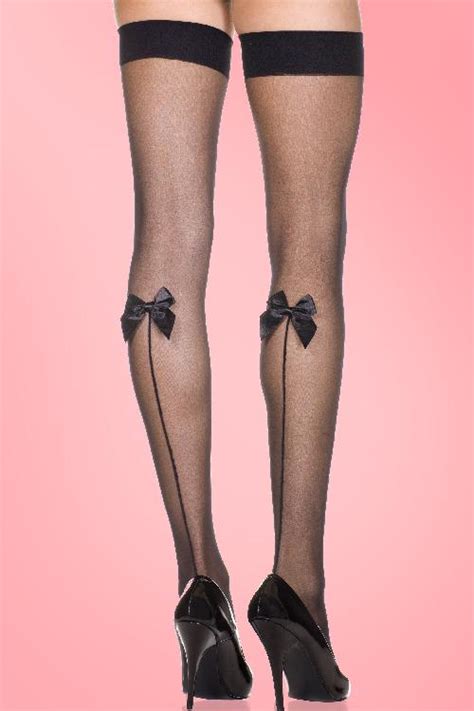 Sexy Satin Bow Back Seam Hold Ups