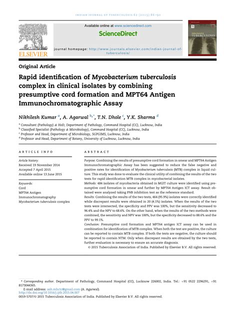Pdf Rapid Identification Of Mycobacterium Tuberculosis Complex In Clinical Isolates By