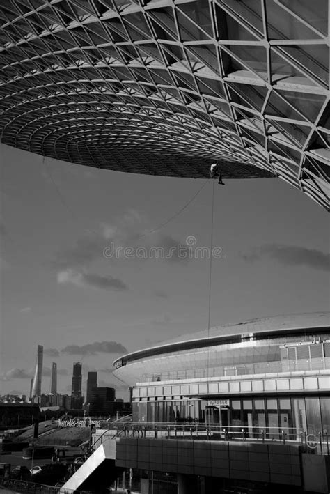 Greyscale Of A Diagrid Roof Structural System With Mercedes Benz Arena In Shanghai China