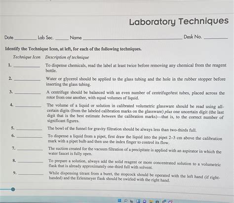 [solved] laboratory techniques lab sec name desk no date identify the