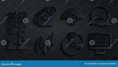 Set Pie Chart Infographic Browser With Stocks Market Binary Code Cloud Computing Lock And