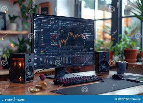Modern Trading Setup With Multiple Screens Stock Image Image Of