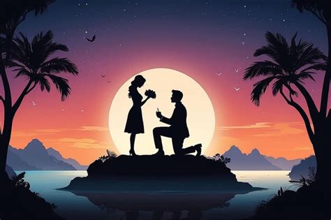 Premium Ai Image Marriage Proposal Composition With Silhouette Style