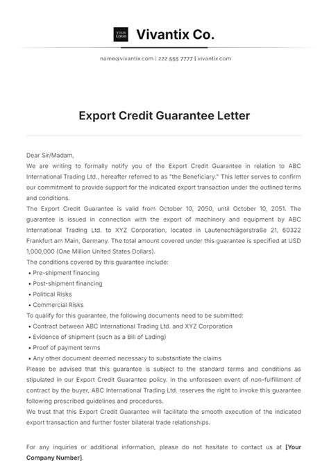Free Export Credit Guarantee Letter Template To Edit Online