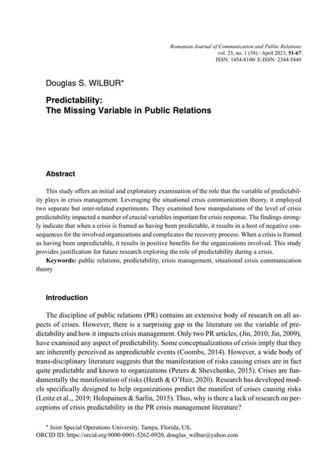 Pdf Predictability The Missing Variable In Public Relations