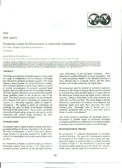 Pdf Spe 25474 Predicting Liquid Re Entrainment In Horizontal Separators 5