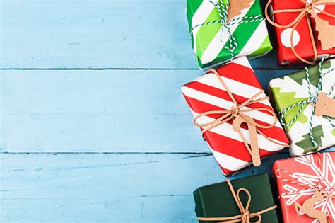 선물 상자 휴일 준비와 크리스마스 배경 복사 공간이 있는 맨 위 뷰입니다 0명에 대한 스톡 사진 및 기타 이미지 0명 개념 겨울 Istock