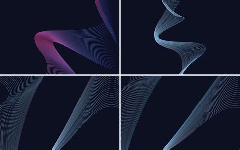 Set Of 4 Geometric Wave Pattern Background Abstract Waving Line