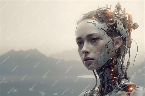 Premium Ai Image Portrait Of Beautiful Female Robot With Artificial
