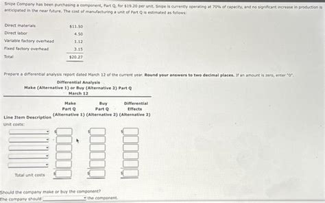 Solved Snipe Company Has Been Purchasing A Component Part Chegg Com