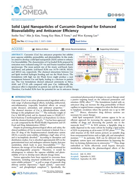 Pdf Solid Lipid Nanoparticles Of Curcumin Designed For Enhanced