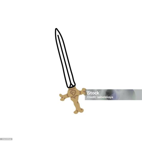 중세 검 라인 아트 벡터 아이콘 만화 기사 전쟁 무기 오래 된 단검 고대 칼 또는 손잡이에 롱소드 두개골 두개골에 대한 스톡 벡터 아트 및 기타 이미지 Istock