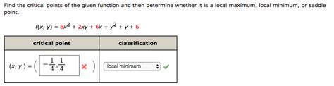 Solved Find The Critical Points Of The Given Function And