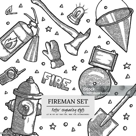 소방 빈티지 흑백 요소 포스터 표지 소셜 미디어 배너 템플릿 완성 된 레이블 광고 공석 광고판 디자인 소화기 장갑 삽 양동이