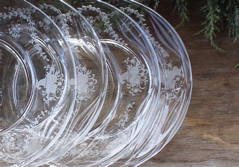 Vintage Clear Glass Plates Etched Cornucopia Salad Plates Set Of 4