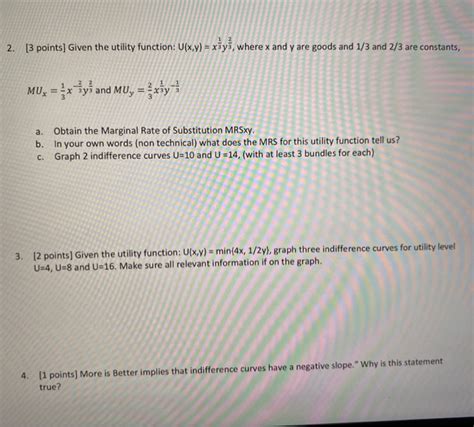 Solved 2 [3 Points] Given The Utility Function U X Y