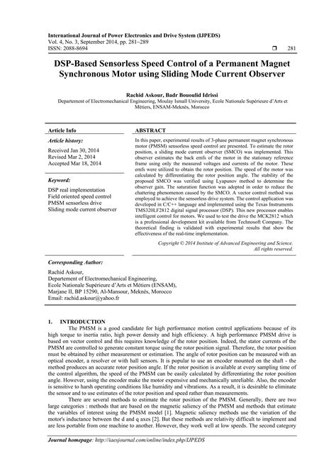 Dsp Based Sensorless Speed Control Of A Permanent Magnet Synchronous Motor Using Sliding Mode