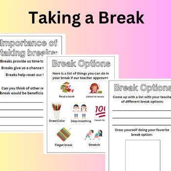 Taking A Break Work Packet By Nurturing Behavior Tpt