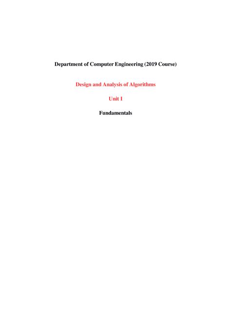 Daa Unit I Presentation On Algorithms Department Of Computer