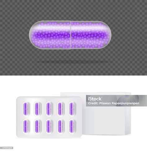 흰색 배경 벡터 일러스트에 상자와 현실적인 투명 알 약 약 캡슐 패널을 모의 정제 의료 및 건강 개념 3차원 형태에 대한 스톡 벡터 아트 및 기타 이미지 Istock