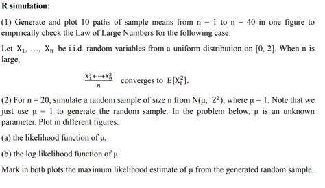 Solved R Simulation E And Plot 10 Paths Of Sample Means