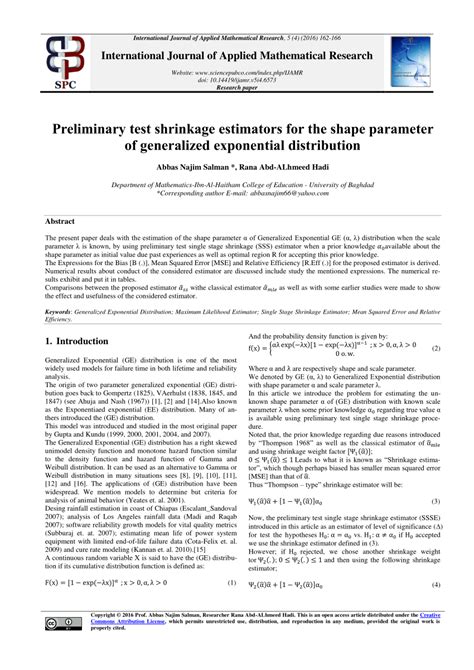 Pdf Preliminary Test Shrinkage Estimators For The Shape Parameter Of Generalized Exponential