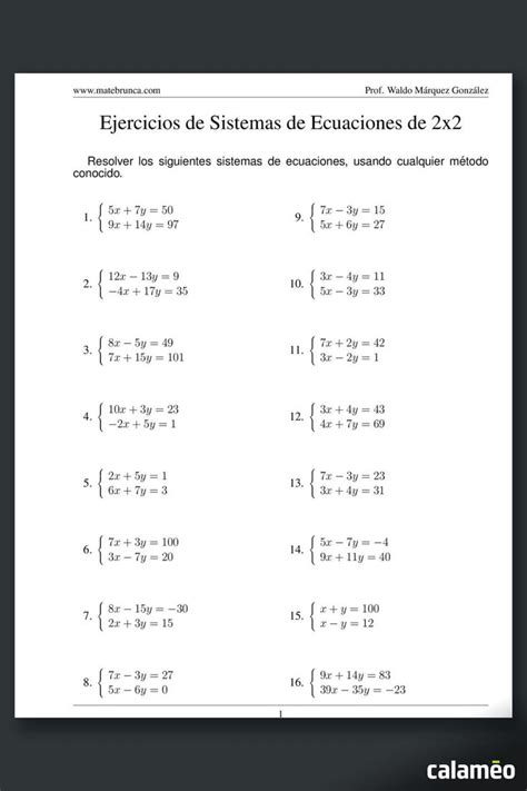 Ejercicios De Sistemas De Ecuaciones