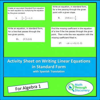 Alg Writing Linear Equations In Standard Form Activity Sheet