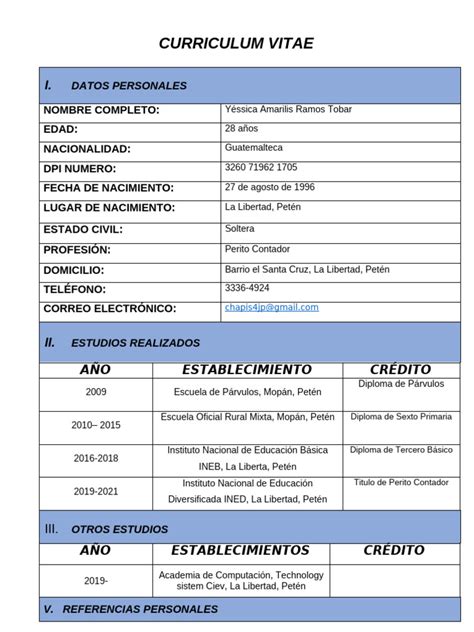 Curriculum Vita De Yéssica Amarilis Ramos Tobar 2 Pdf