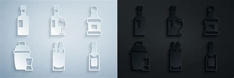 세트 칵테일 블러디 메리 위스키 병 셰이커 샴페인 유리와 아이콘이있는 와인 벡터 3차원 형태에 대한 스톡 벡터 아트 및 기타 이미지 3차원 형태 검은색 공휴일