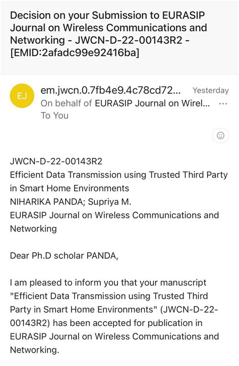 I Am Elated To Share With My Linkedin Connection That One Of Our Manuscript Titled Efficient