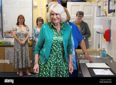 Queen Camilla During A Visit To Lacock Church Of England Primary School