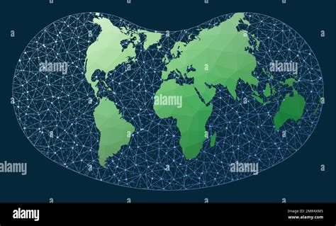 Internet And Global Connected Globe Hill Projection Green Low Poly World Map With Network