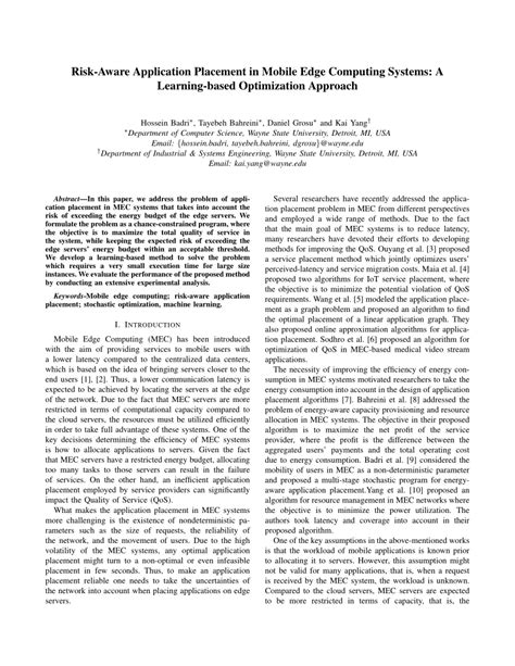 Pdf Risk Aware Application Placement In Mobile Edge Computing Systems A Learning Based